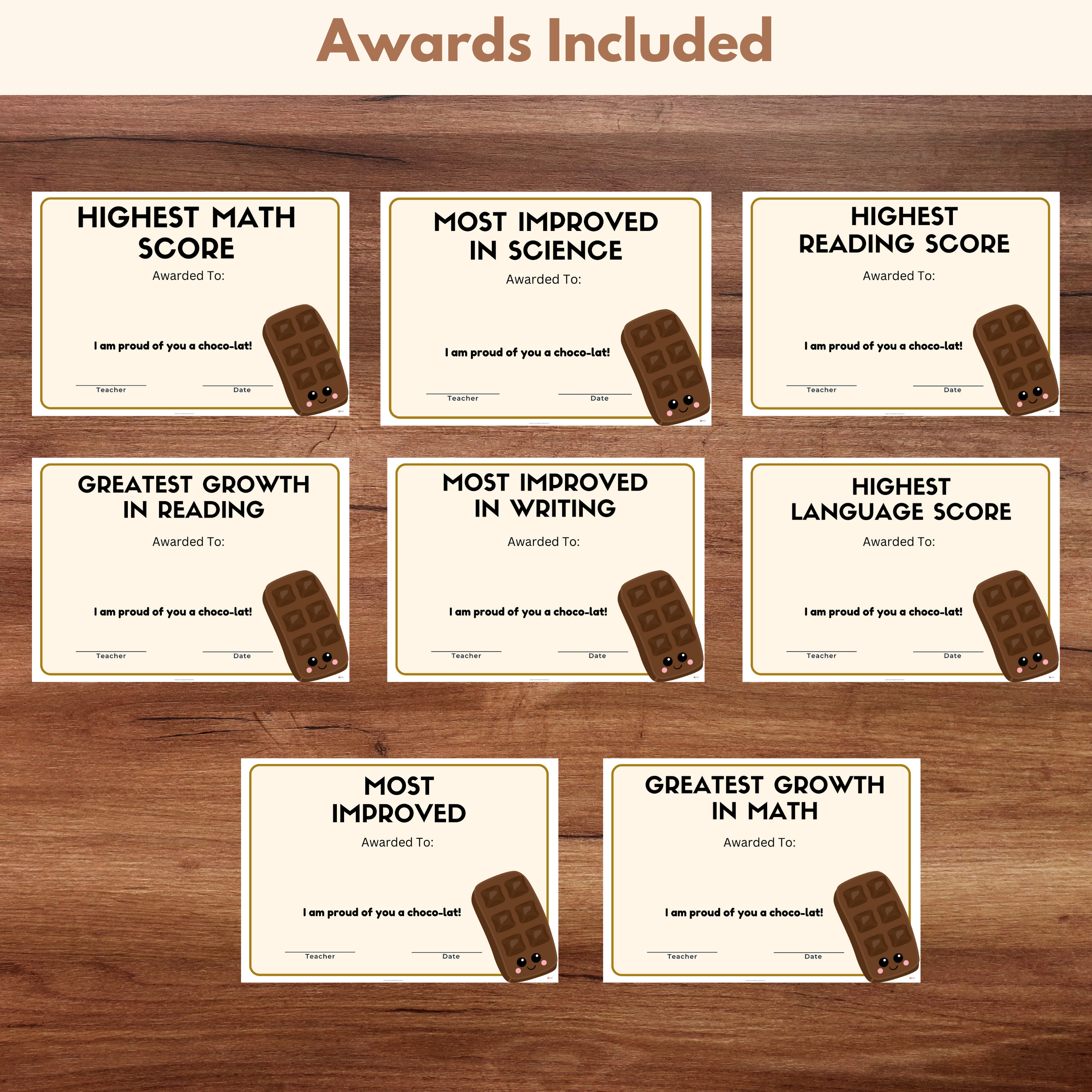 Printable Chocolate-themed Achievement Award Certificates for End of ...