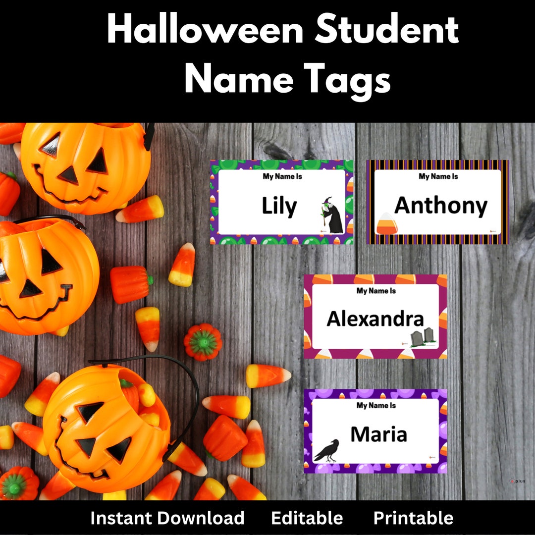 Halloween Editable Student Name Tags and Desk Name Tags for Fall ...