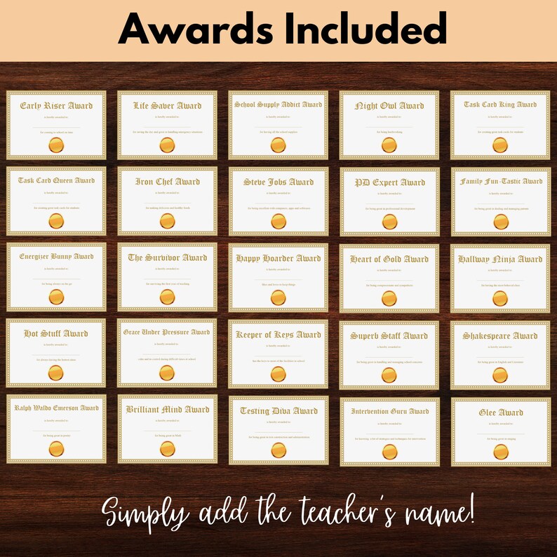 Teacher & Staff Appreciation Awards Kit With Blank Templates - School ...