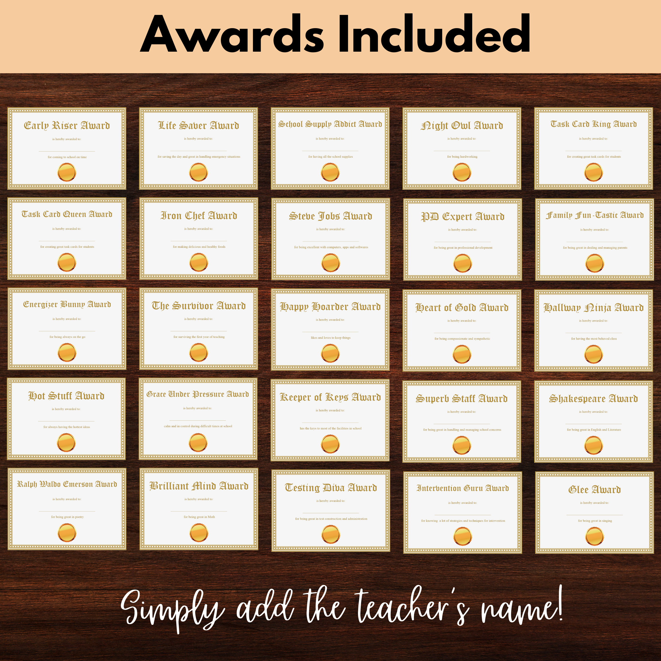 Teacher & Staff Appreciation Awards Kit With Blank Templates - School ...