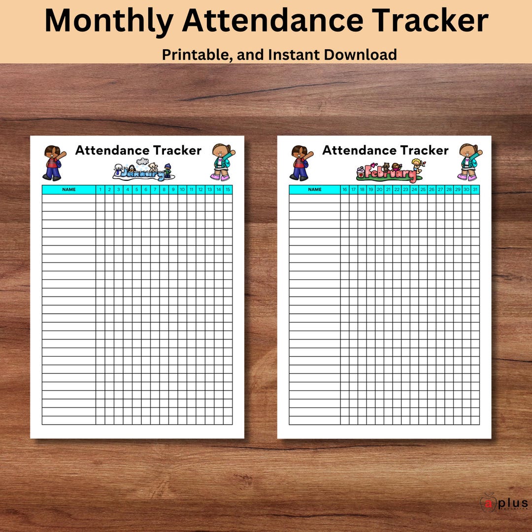 Editable Monthly Attendance Tracker | Printable Classroom Attendance ...