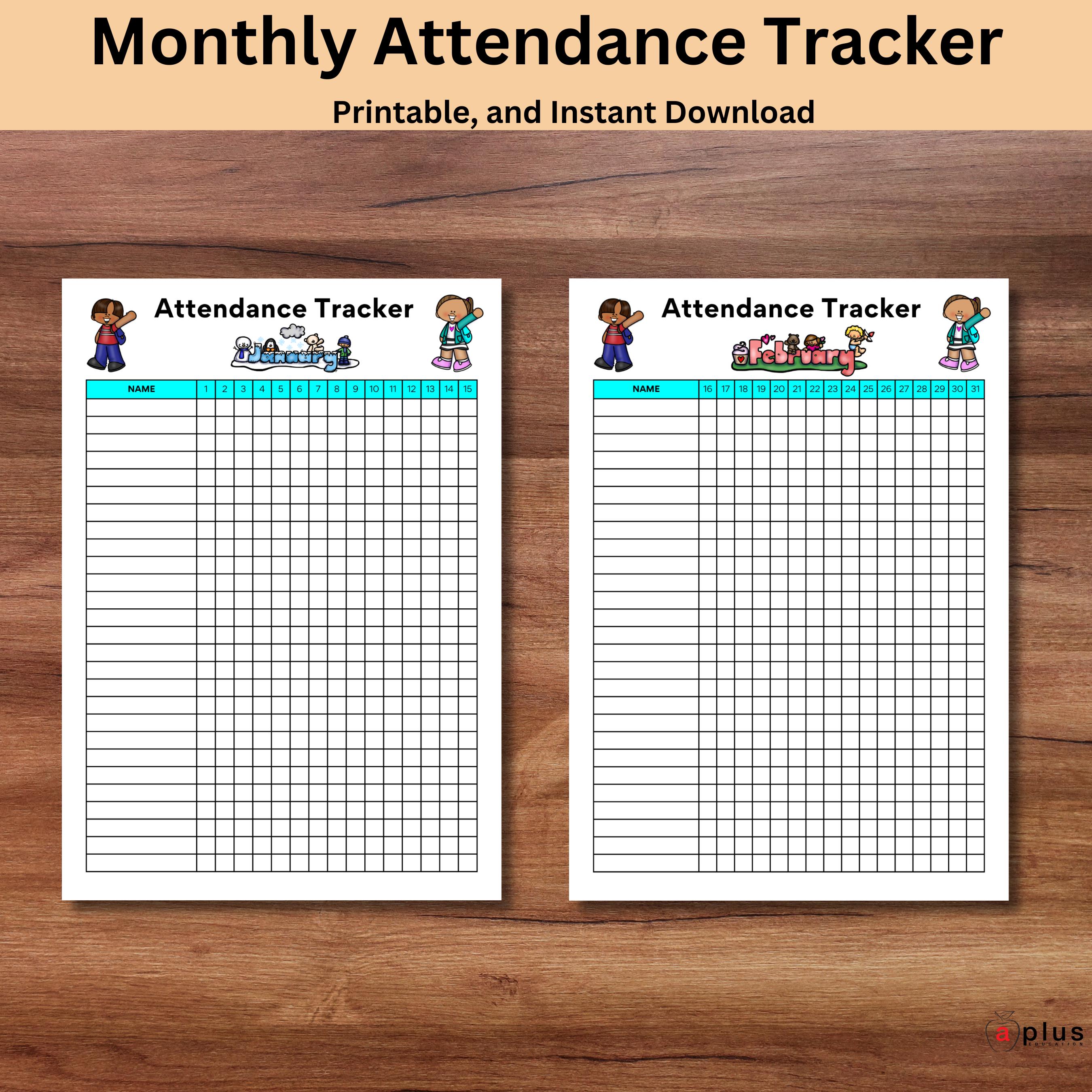 Editable Monthly Attendance Tracker | Printable Classroom Attendance ...