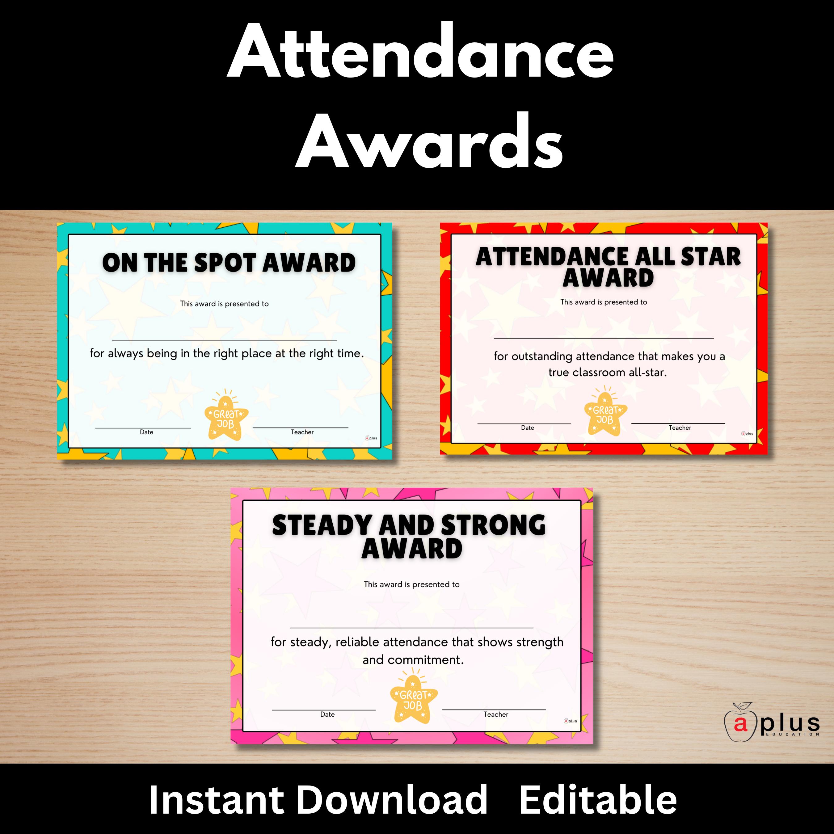 Editable Attendance Award Certificates Printable Student Recognition ...