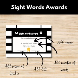 Editable Sight Word Certificates: Student Achievement Awards (PDF) - Etsy