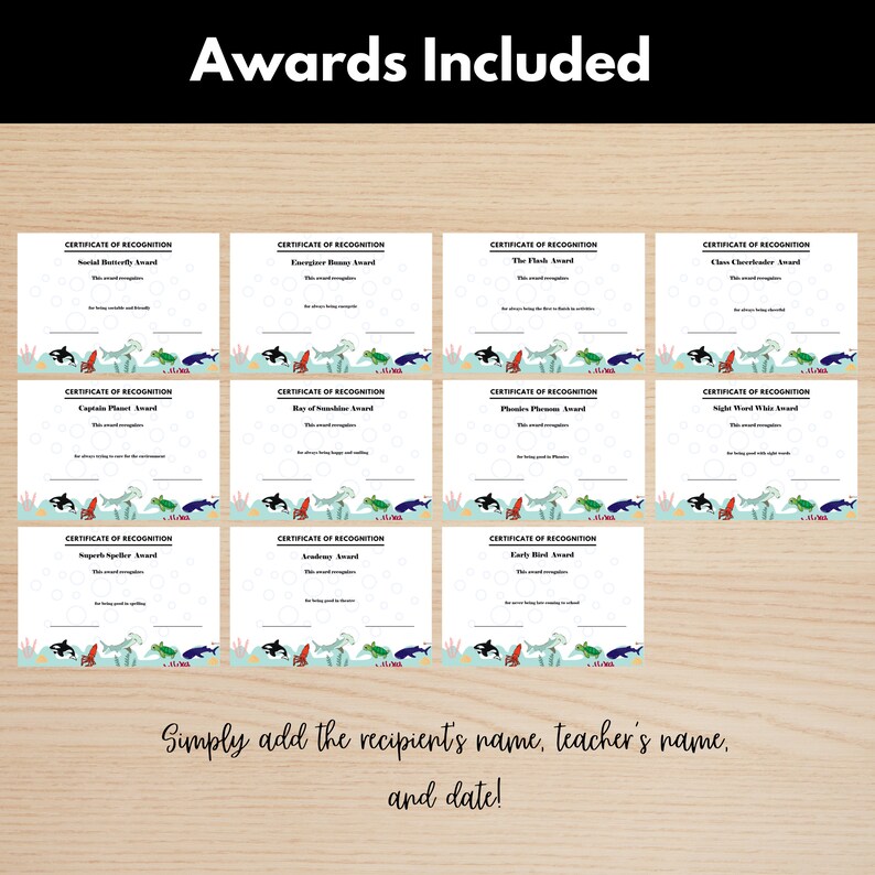 End-of-the-year Ocean-themed Award Certificates for Student Success - Etsy