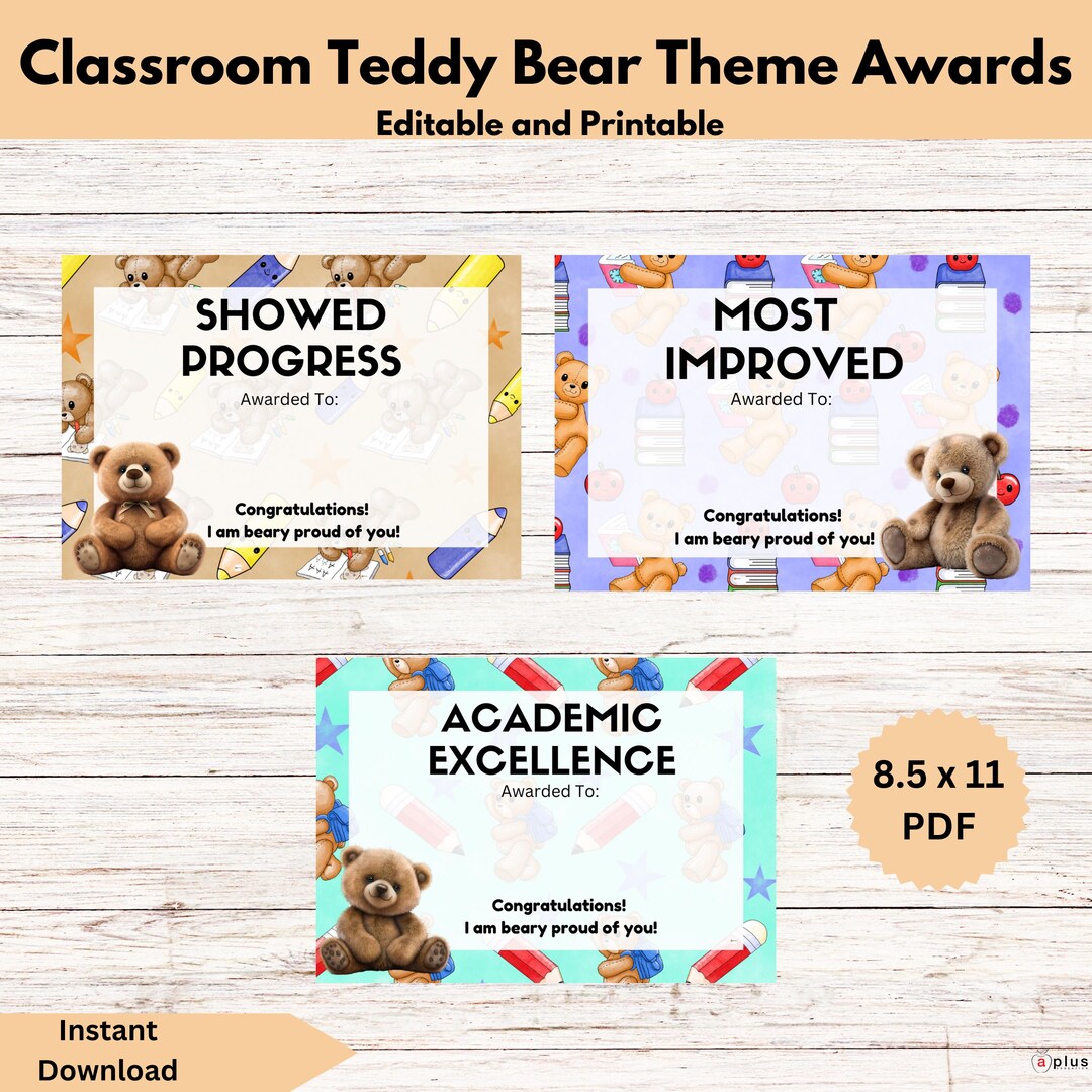 Teddy Bear Award Certificates for Students Printable Customizable - Etsy UK
