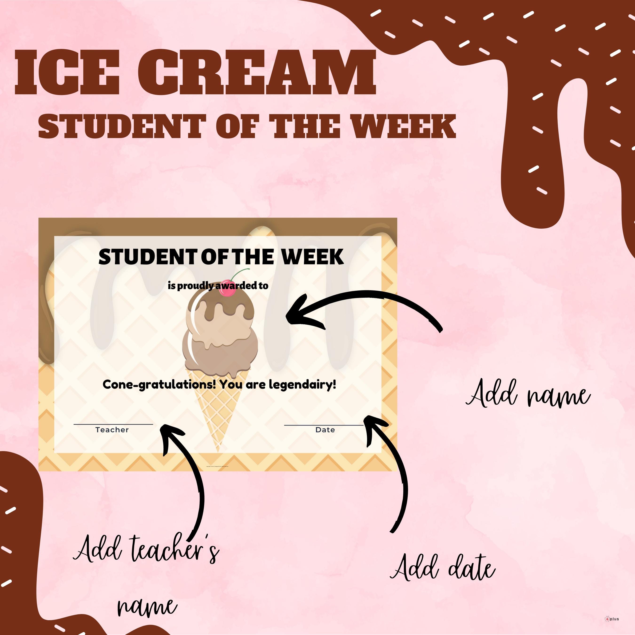 Ice Cream Student of the Week and Month Certificates - Build Confidence ...