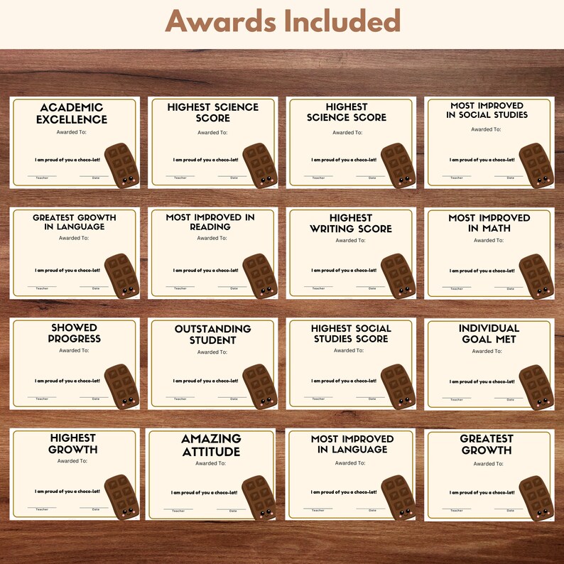 Printable Chocolate-themed Achievement Award Certificates for End of ...