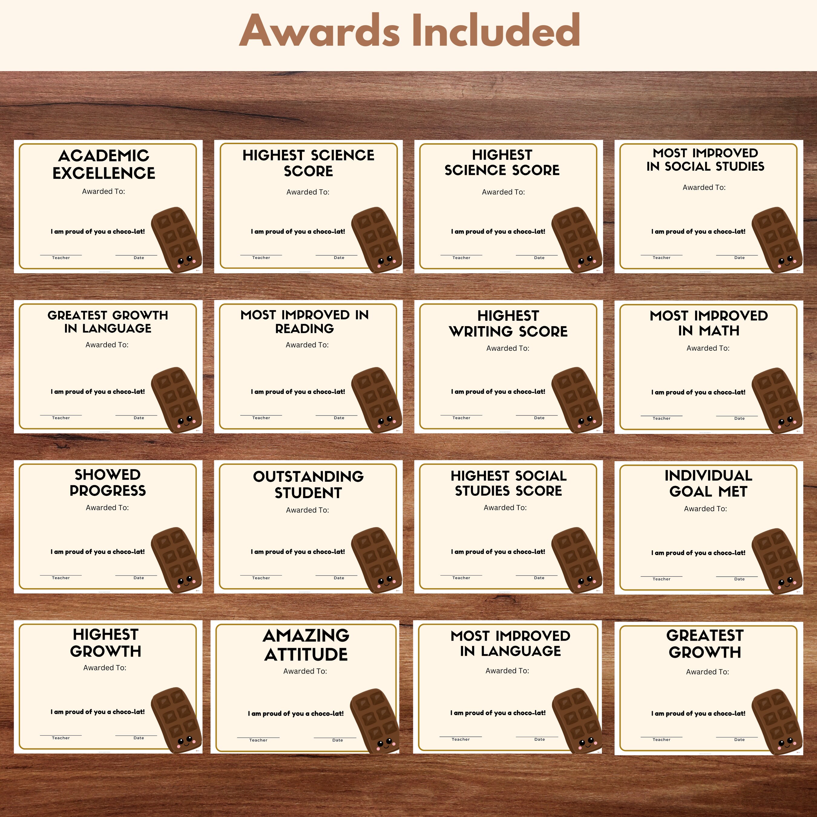 Printable Chocolate-themed Achievement Award Certificates for End of ...