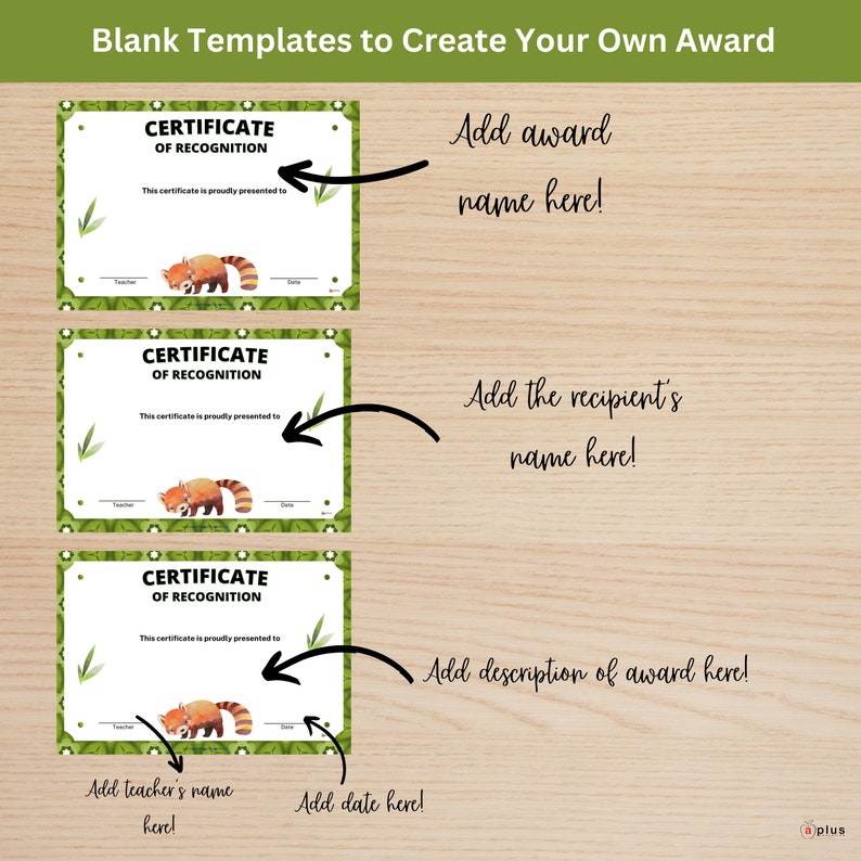 Editable Red Panda Award Certificates Customizable Student Recognition ...