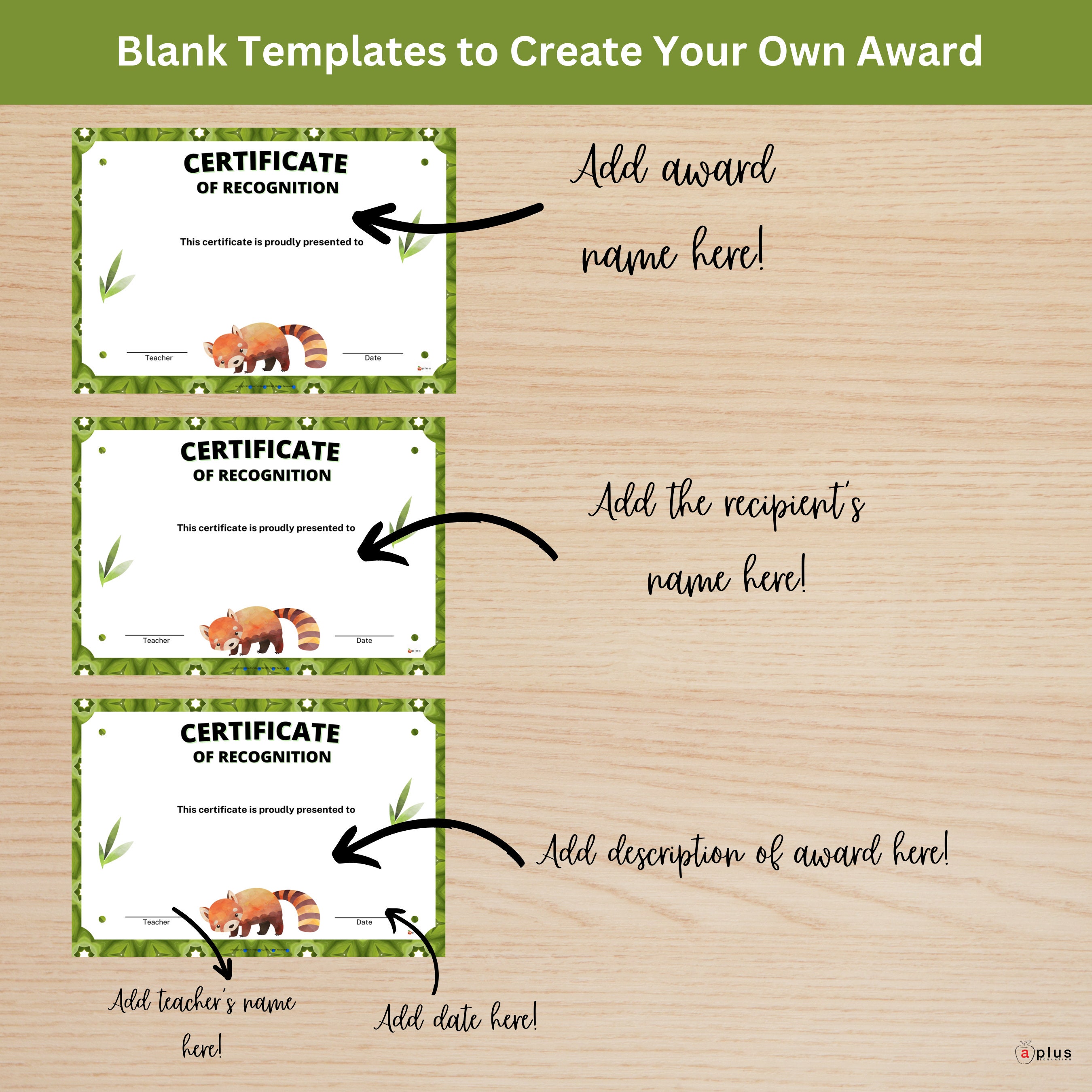 Editable Red Panda Award Certificates Customizable Student Recognition ...