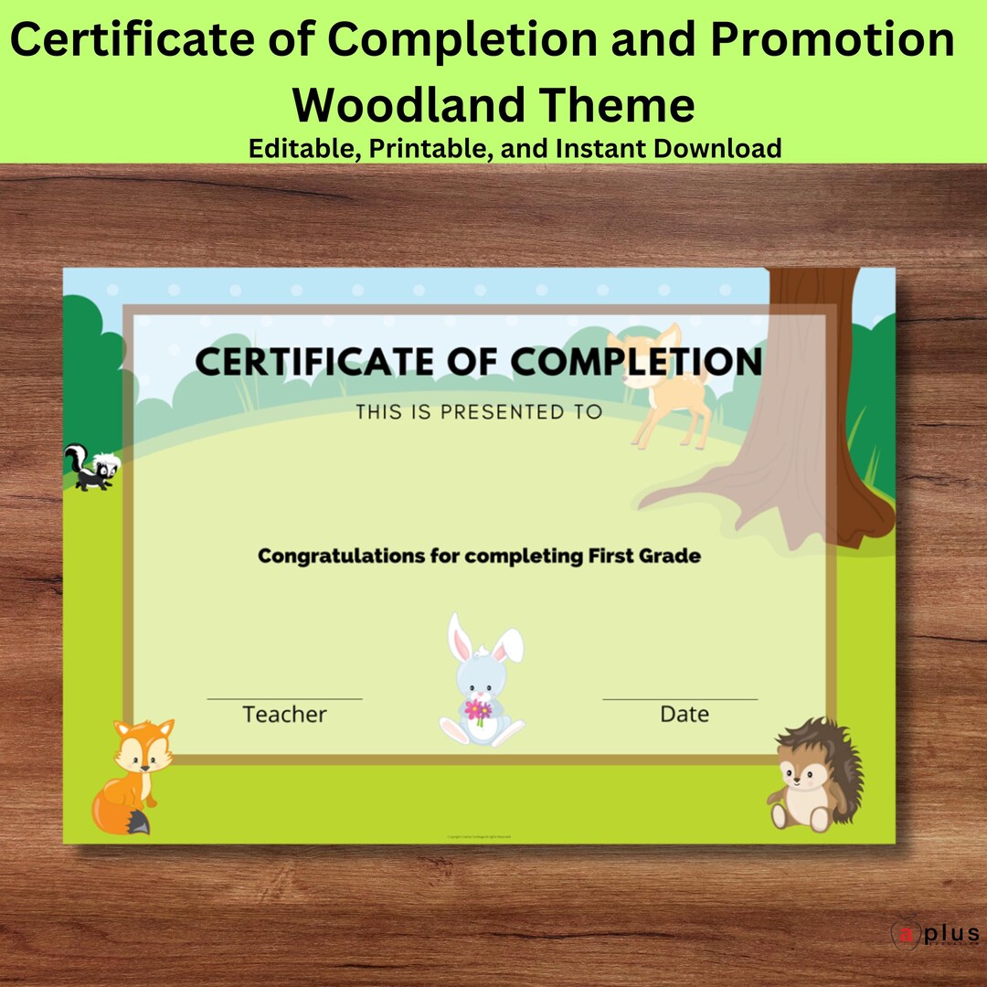 Certificate of Completion and Promotion Woodland Theme End of Year ...