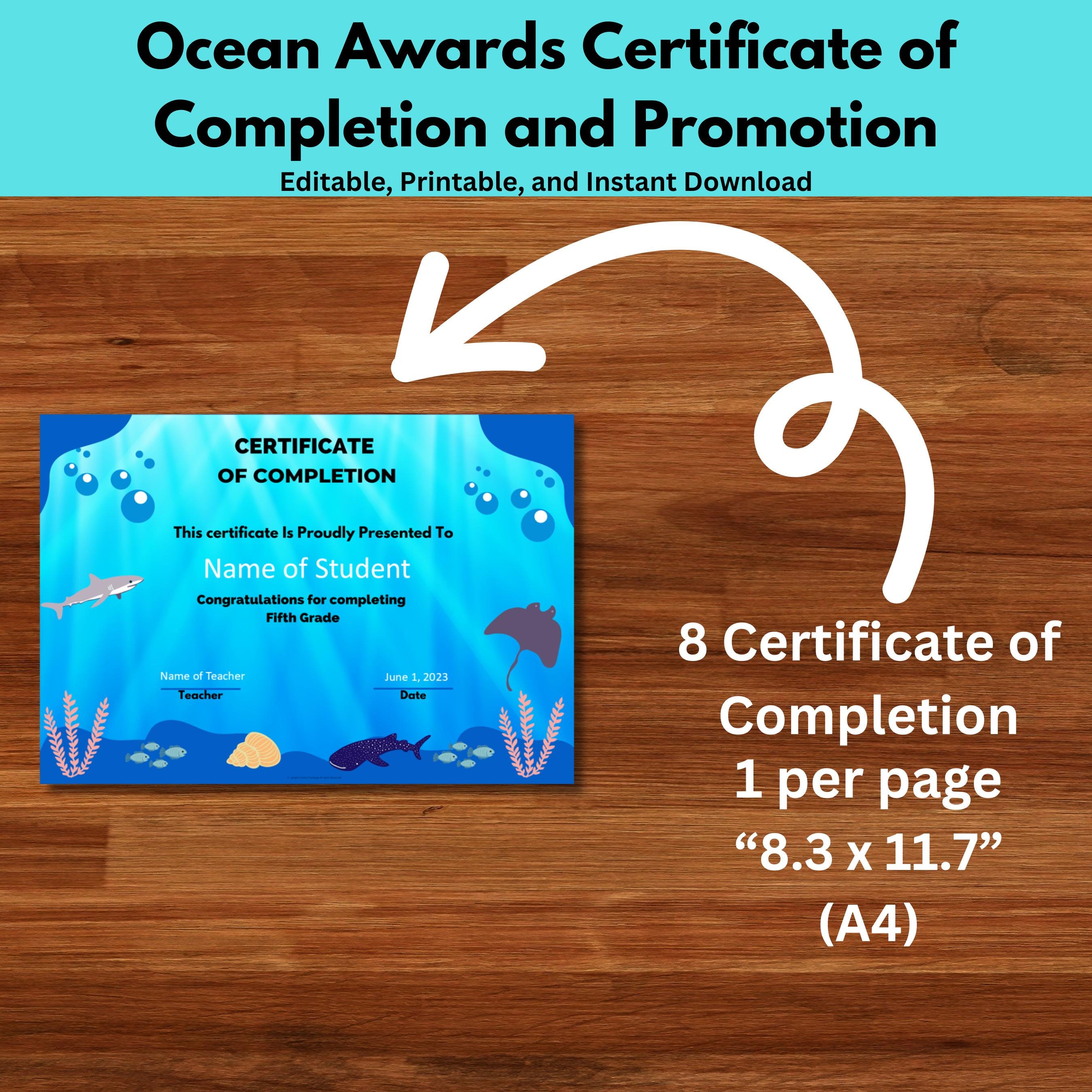 Certificate of Completion and Promotion Ocean Themed End of Year ...