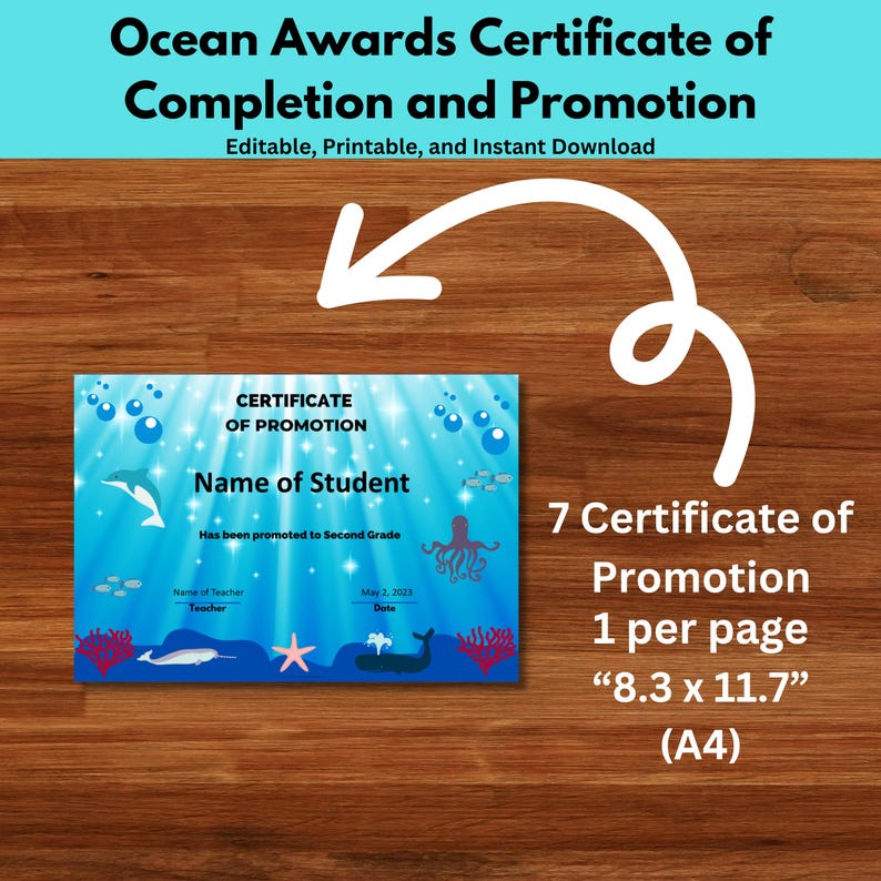 Certificate of Completion and Promotion Ocean Themed End of Year ...