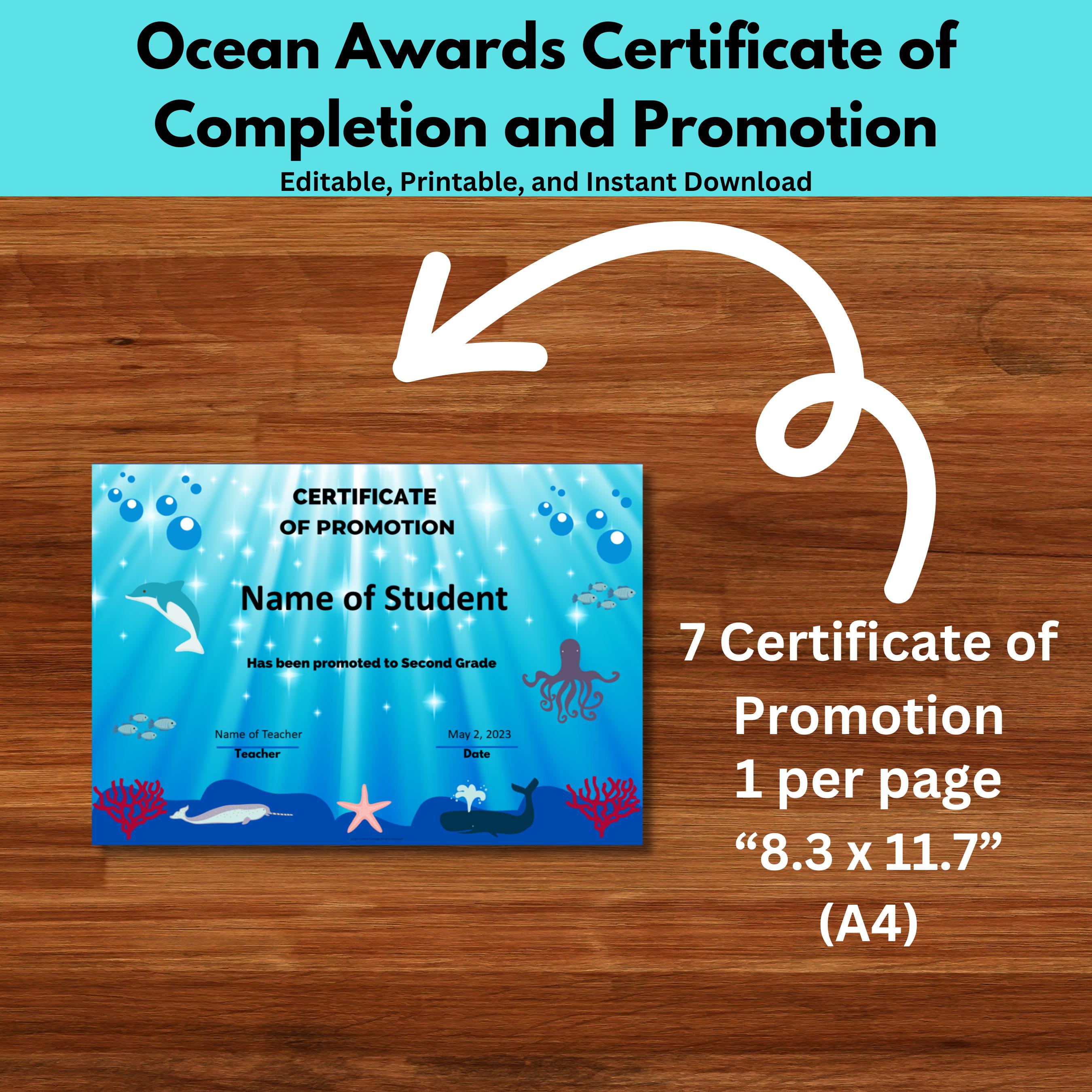 Certificate of Completion and Promotion Ocean Themed End of Year ...