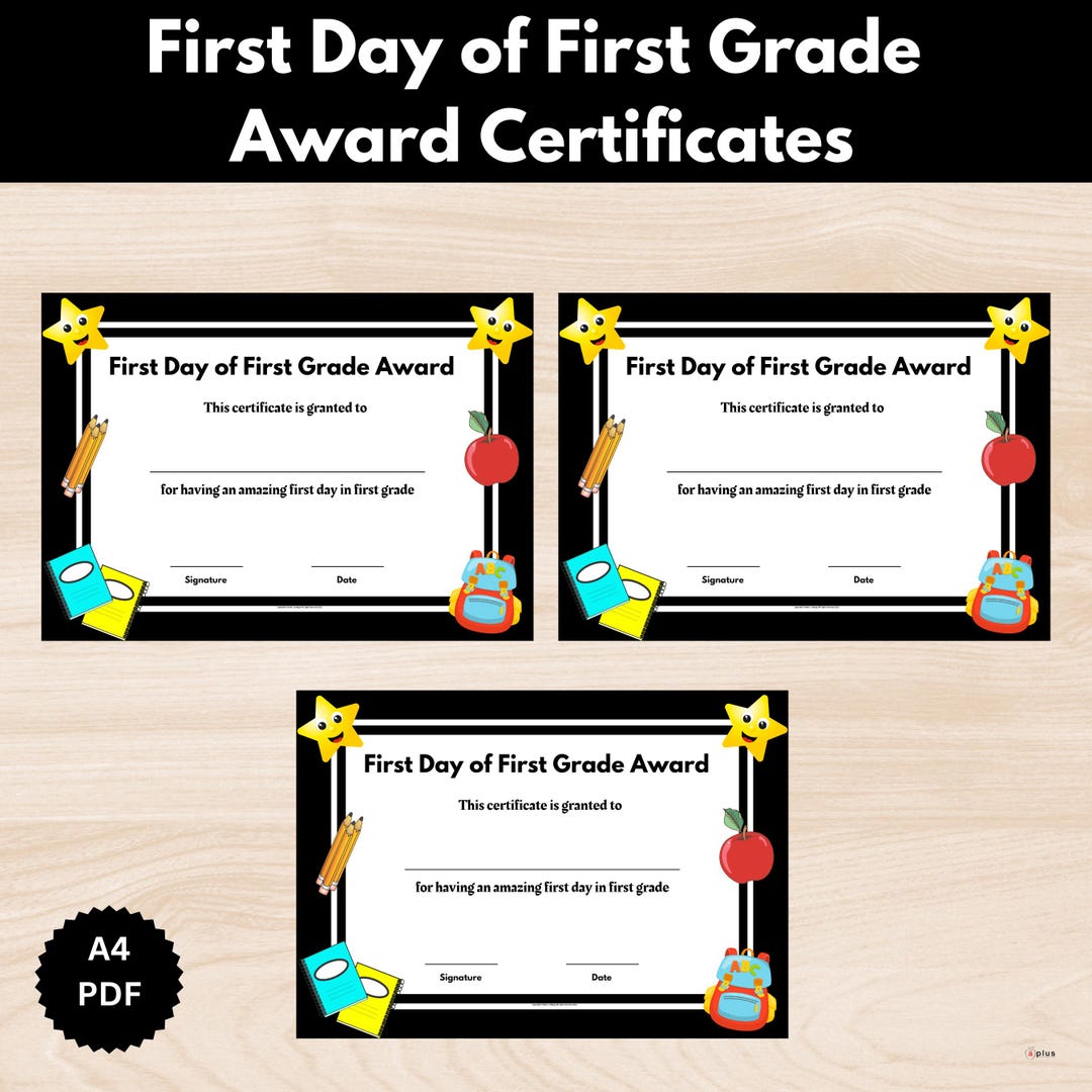 First Grade Certificate: Editable Back to School Award (PDF Download A4 ...