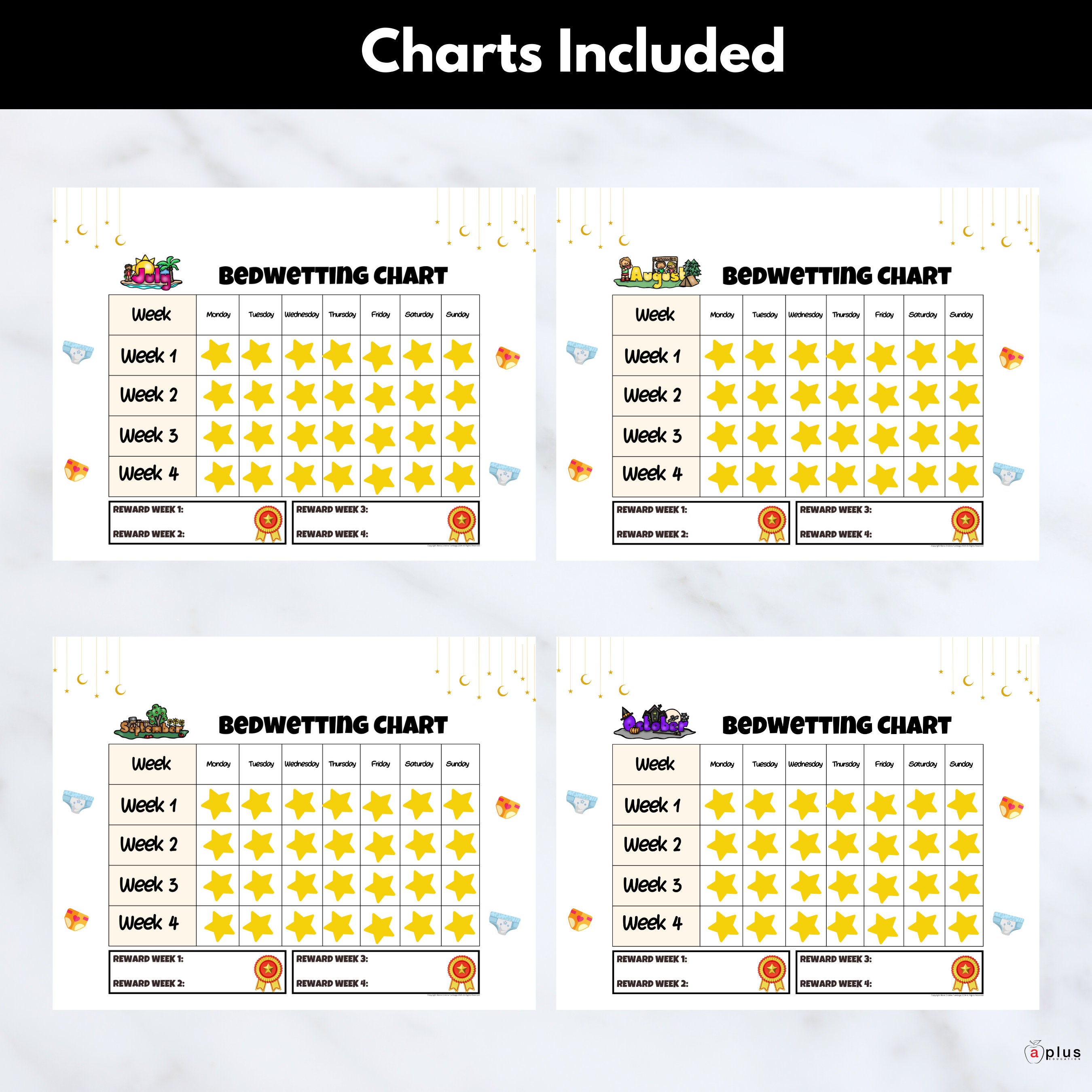 Kids Bedwetting Chart Printable Monthly and Weekly Toilet Training ...