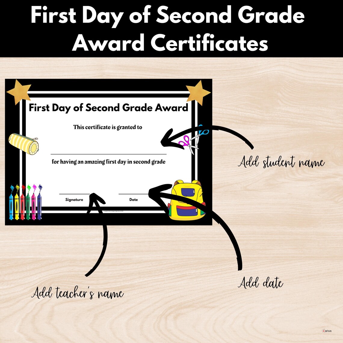 Editable Second Grade Certificate: First Day Keepsake (PDF Printable A4 ...