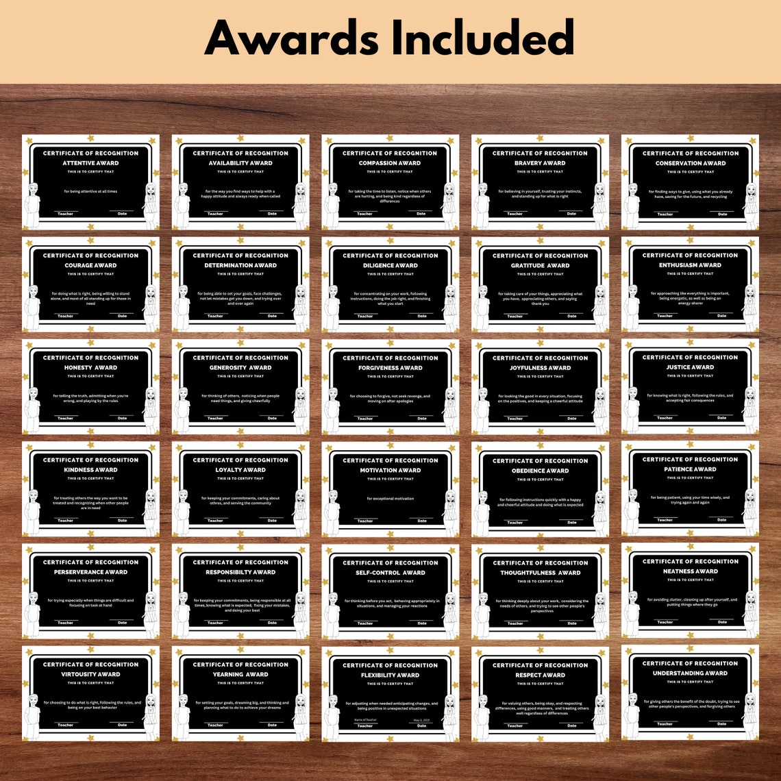 Character Traits Awards for Teens Editable Certificates for Positive ...