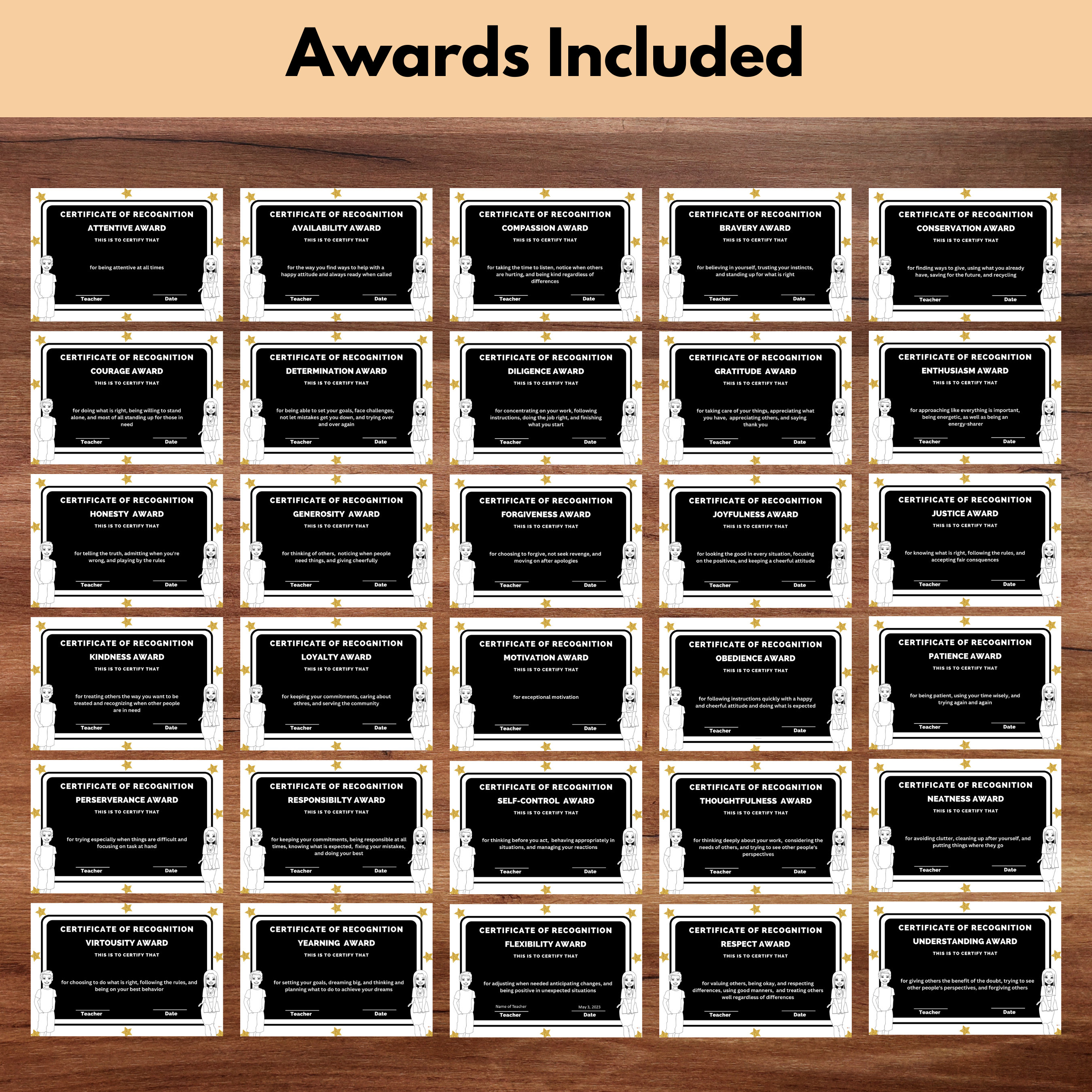 Character Traits Awards for Teens Editable Certificates for Positive ...