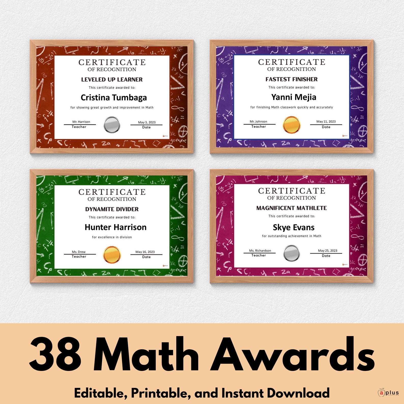 Math Certificate Award of Recognition, Math Classroom Award, Math ...