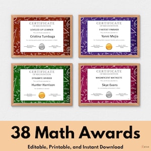 Editable Math Achievement Certificates Printable Awards for Classroom ...