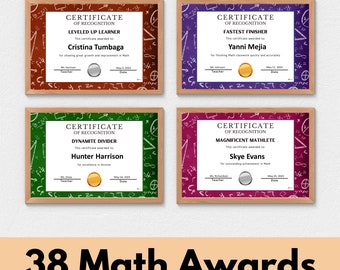 Math Certificate Award of Recognition, Editable PDF Digital Download ...