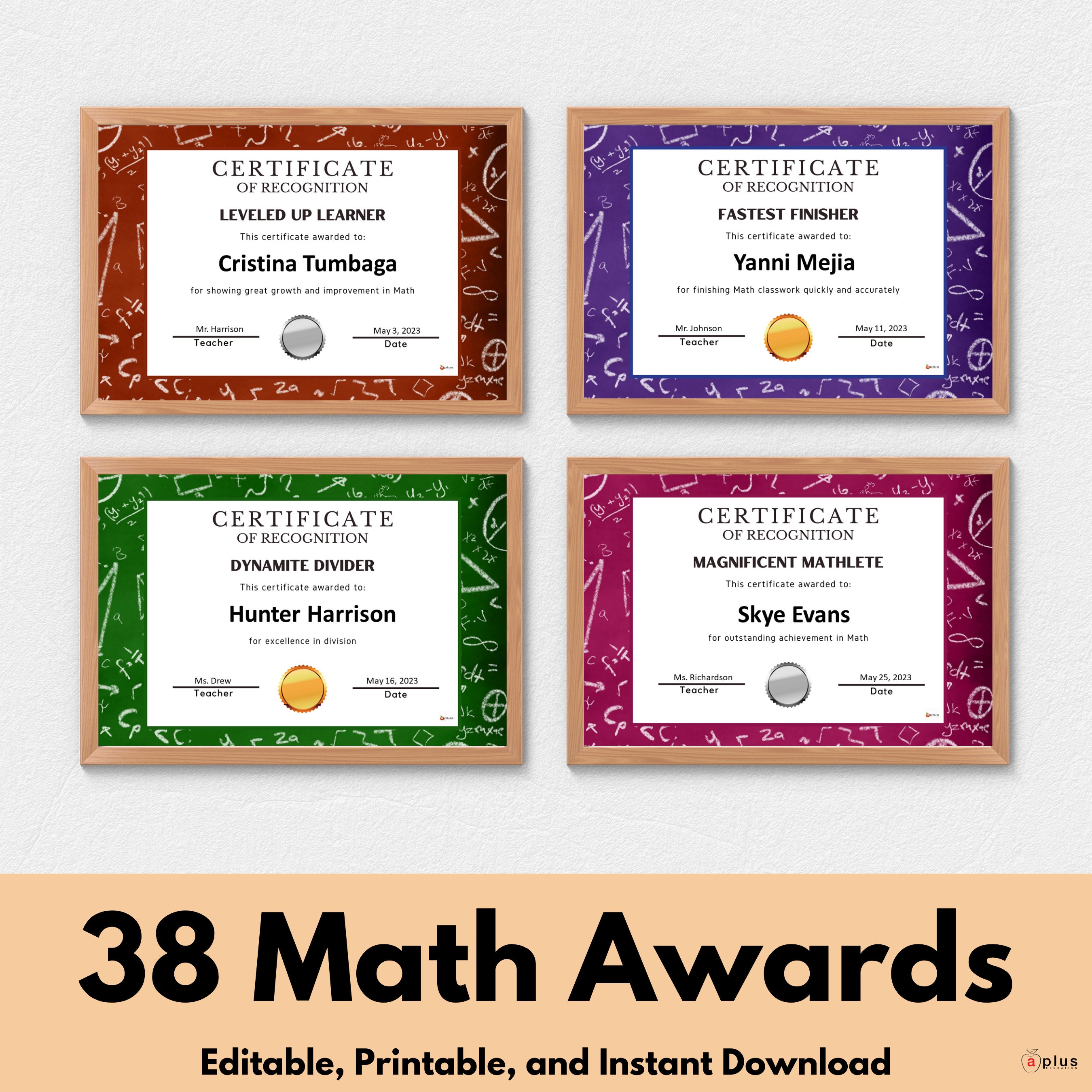 Editable Math Achievement Certificates Printable Awards for Classroom ...