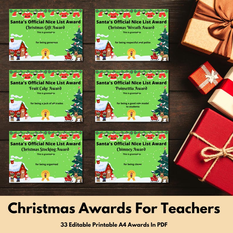 Christmas Teacher Awards - Editable Fun Holiday Gifts for Co-teachers ...