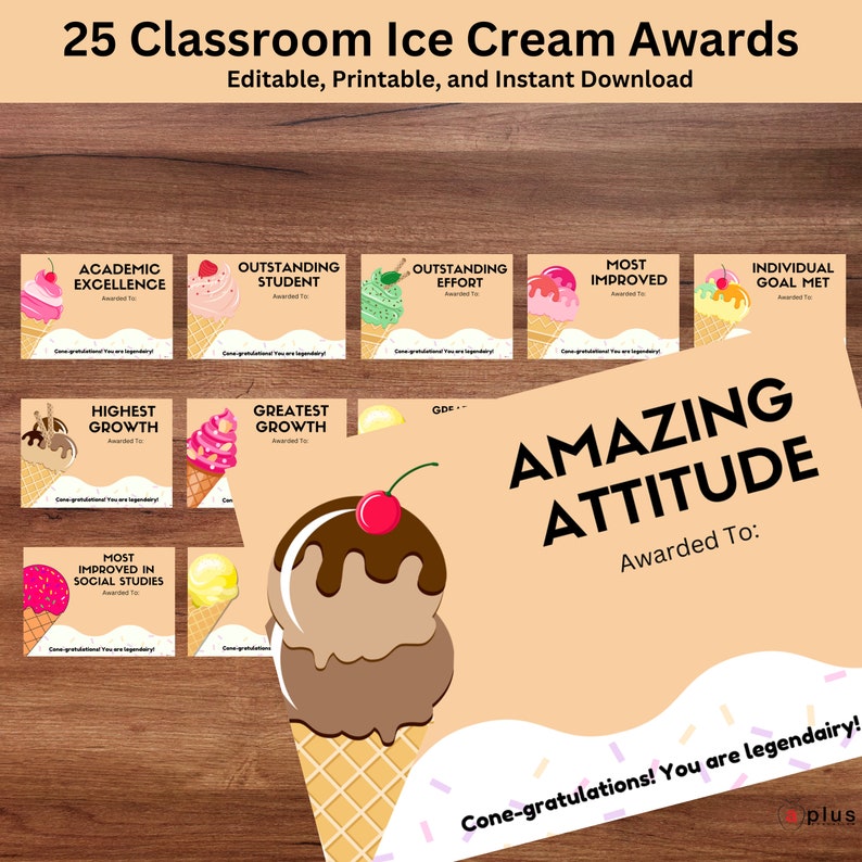 Editable Ice Cream Awards for Students Fun Classroom Reward ...