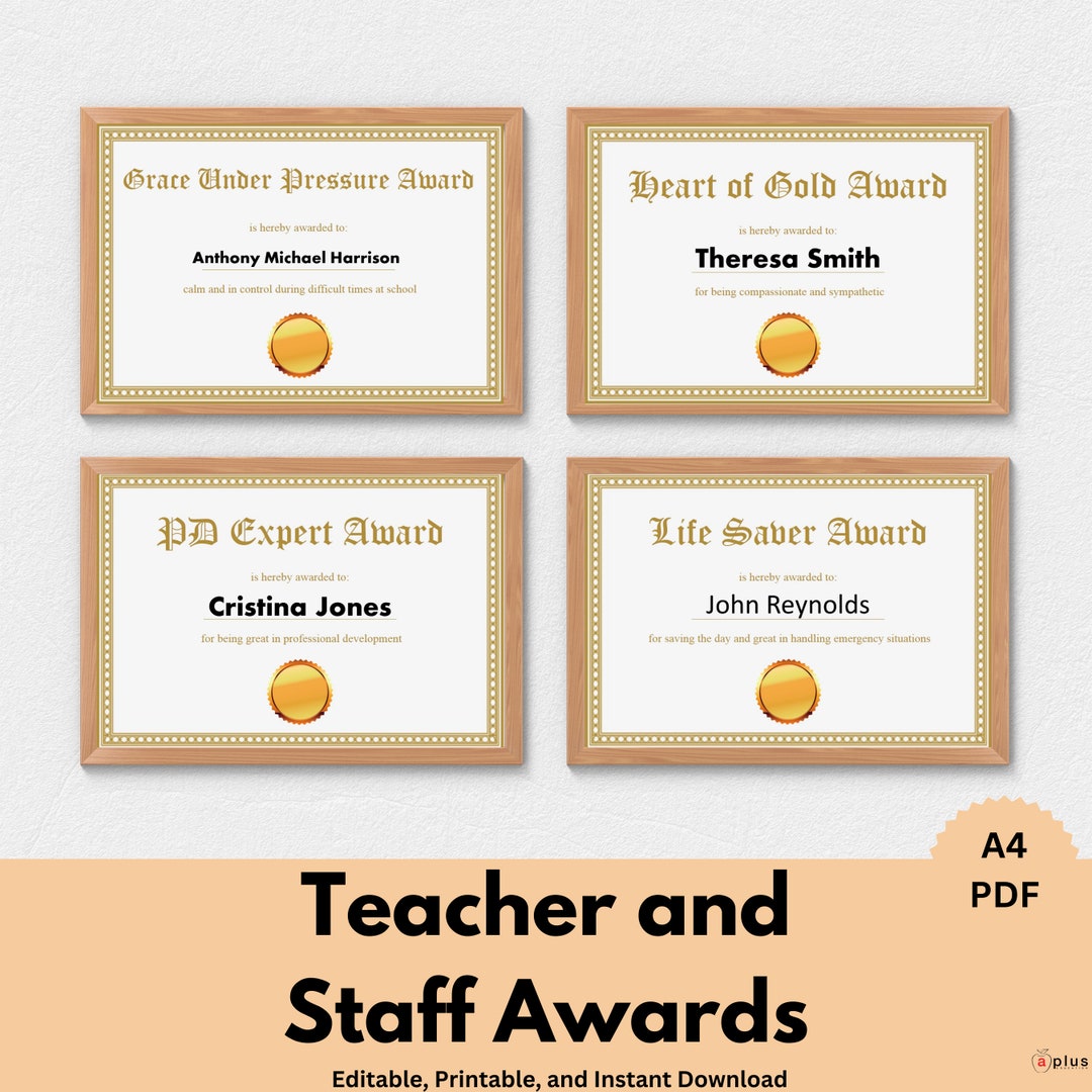 Teacher & Staff Appreciation Awards Kit With Blank Templates - School ...