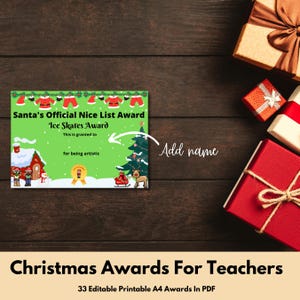 Christmas Teacher Awards - Editable Fun Holiday Gifts for Co-teachers ...