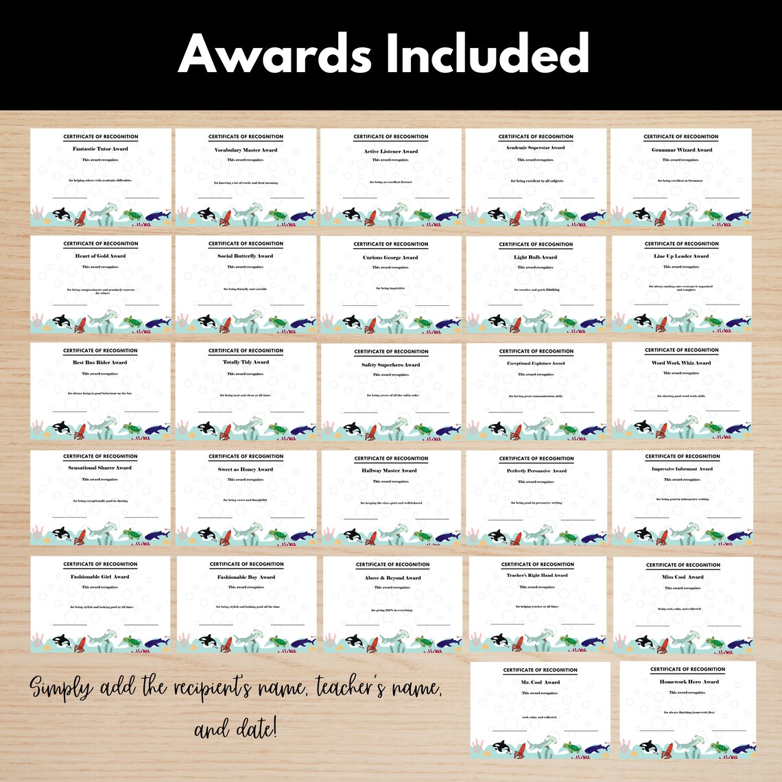 End-of-the-year Ocean-themed Award Certificates for Student Success - Etsy