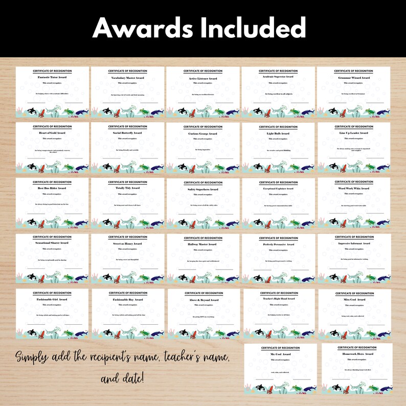 End-of-the-year Ocean-themed Award Certificates for Student Success - Etsy