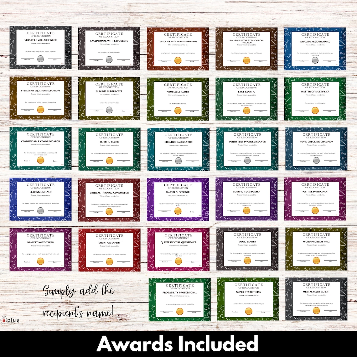 Editable Math Achievement Certificates Printable Awards for Classroom ...