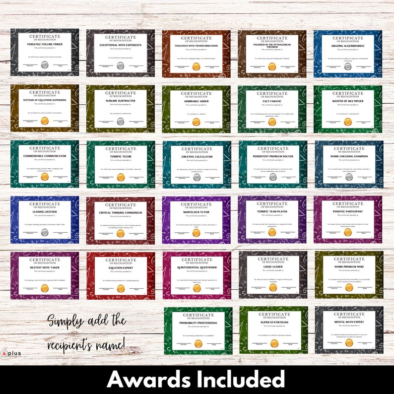 Editable Math Achievement Certificates Printable Awards for Classroom ...