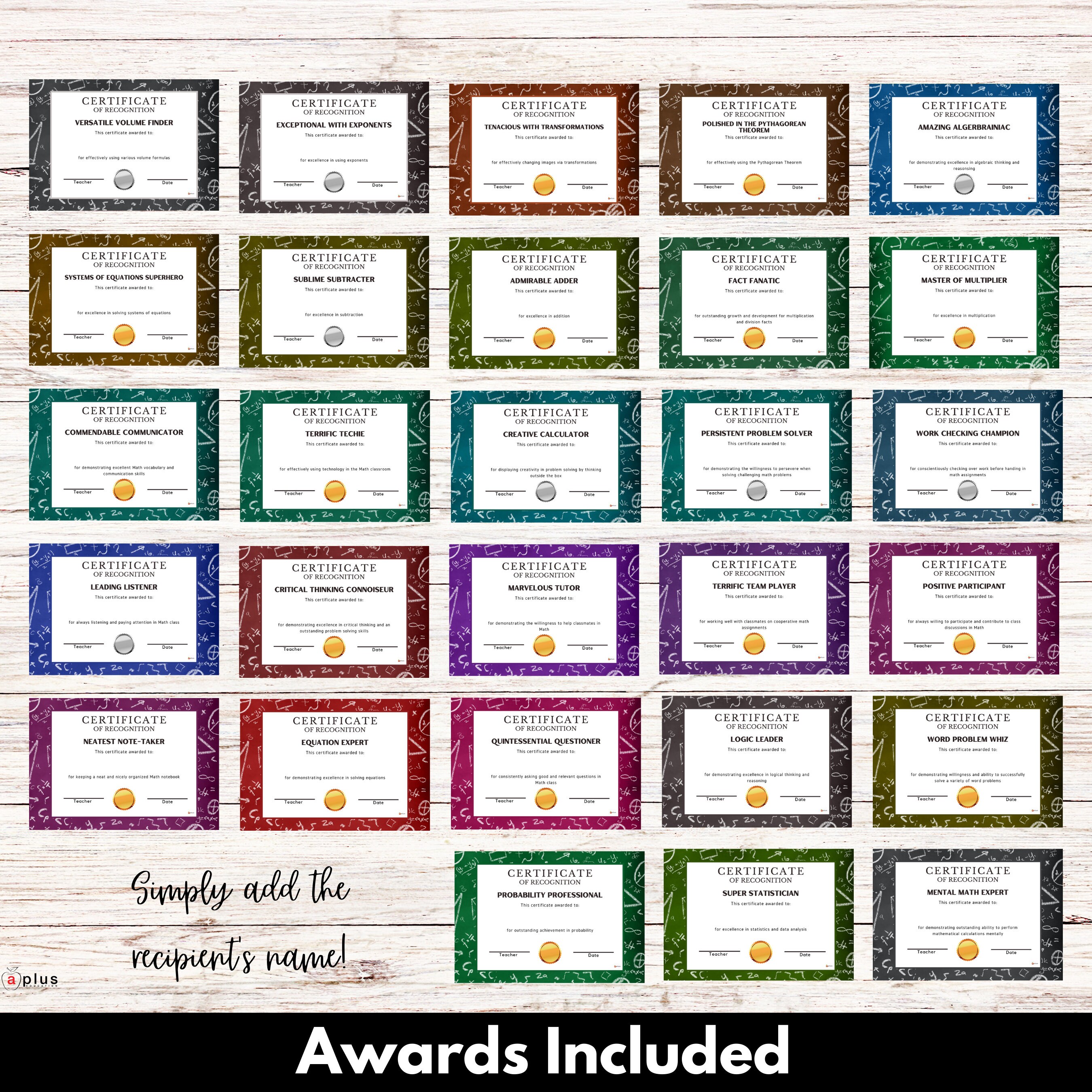 Editable Math Achievement Certificates Printable Awards for Classroom ...