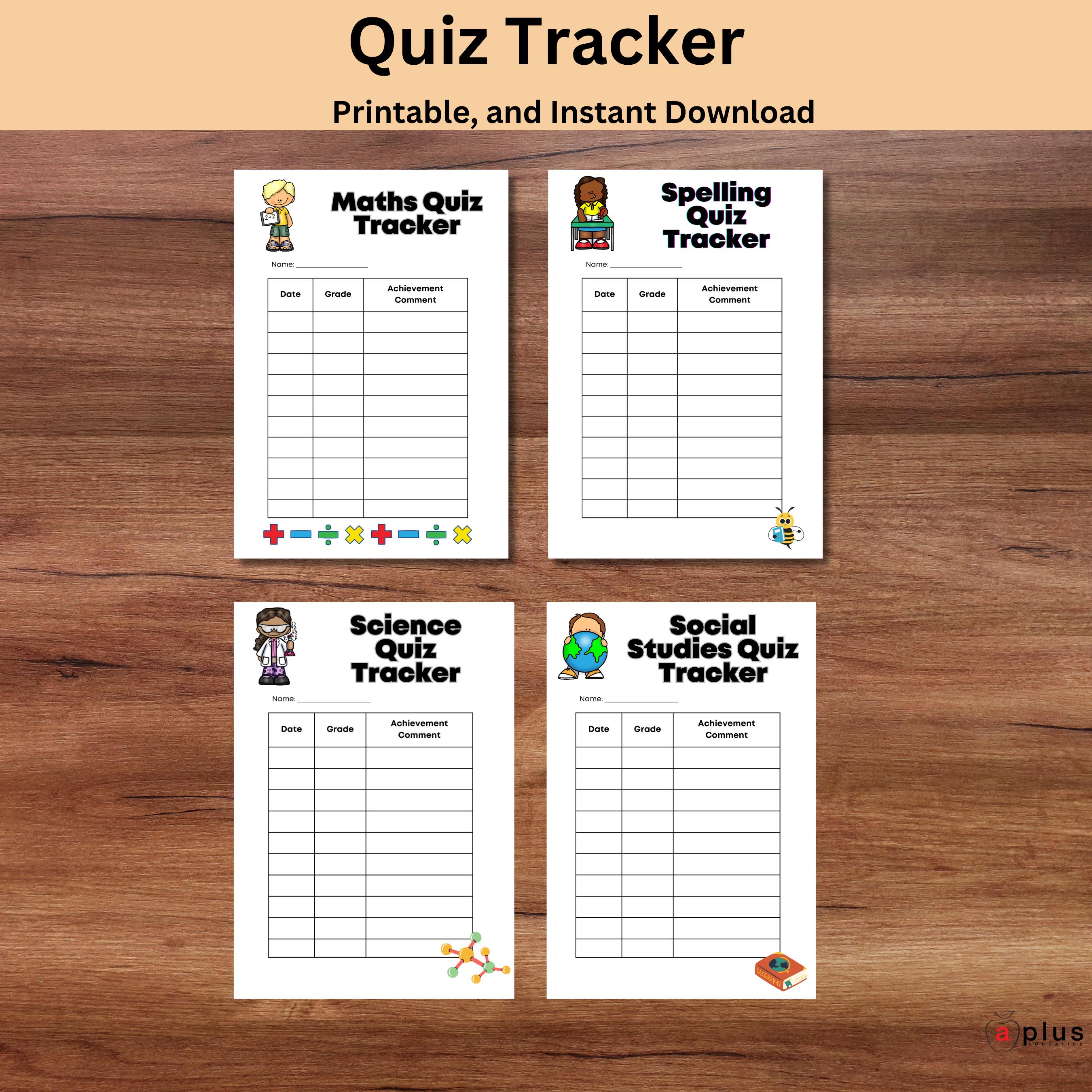 Editable Quiz Tracker: Printable Progress Chart for Teachers (PDF ...