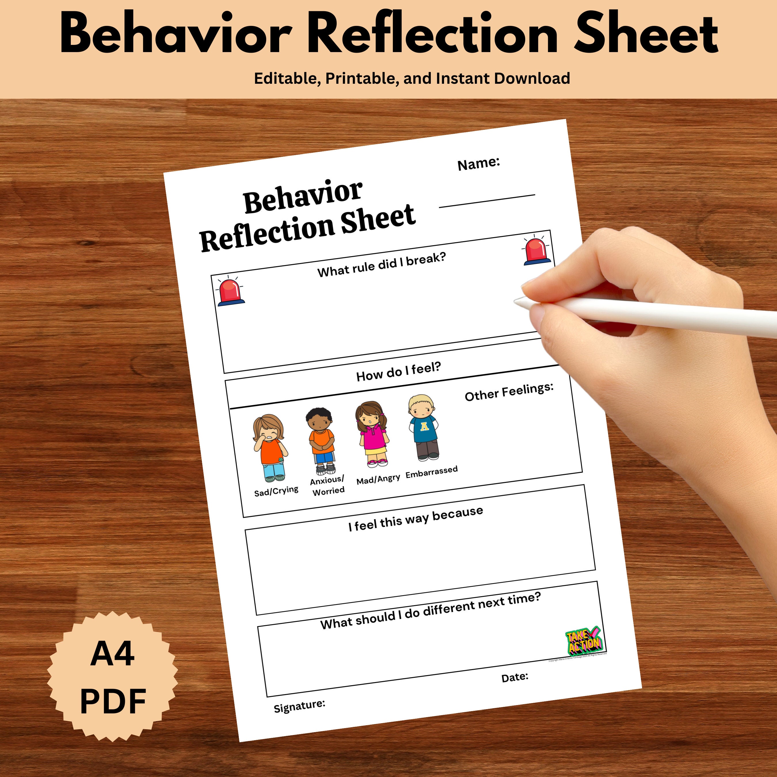 Behavior Reflection Sheet - Etsy