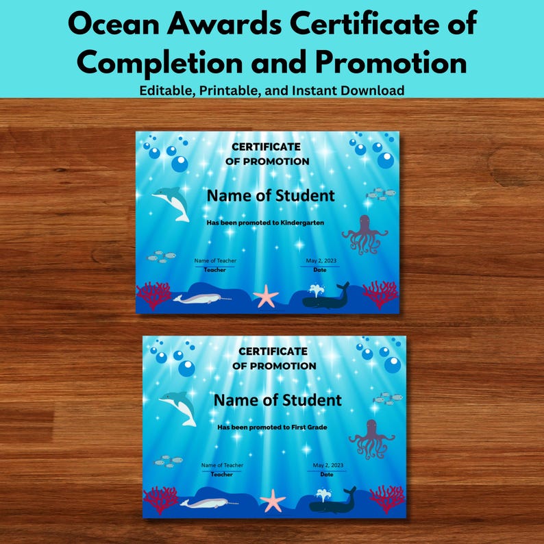 Certificate of Completion and Promotion Ocean Themed End of Year ...