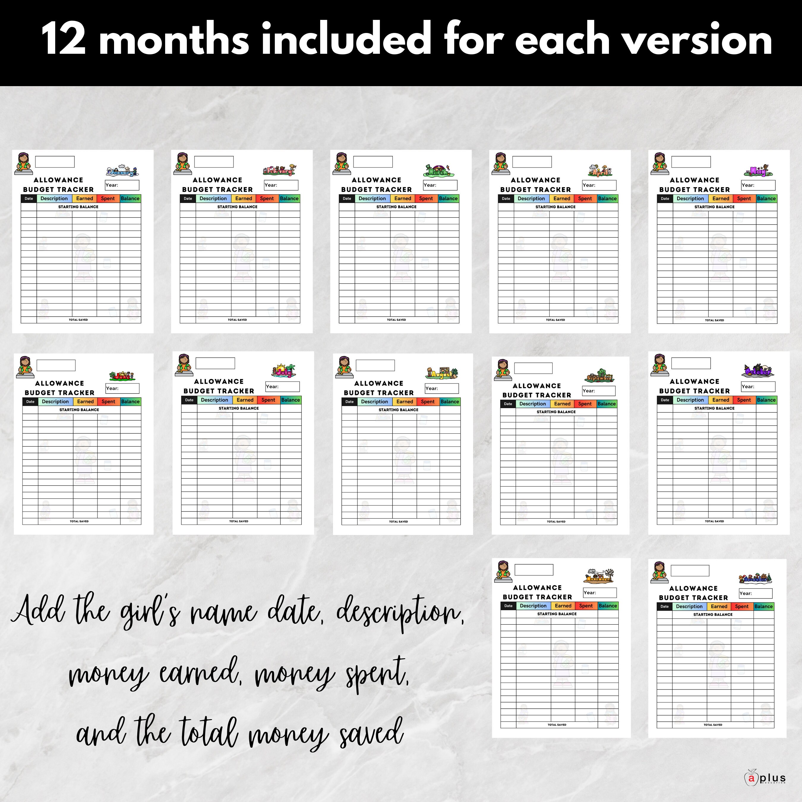 Kids Allowance Budget Tracker Set Editable Monthly Savings Worksheets ...