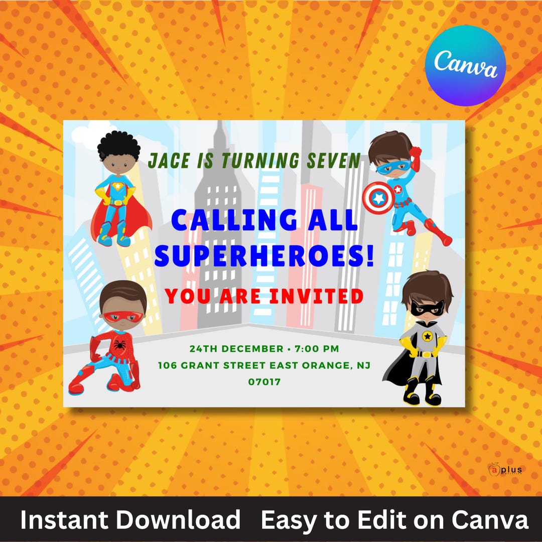 Superhero Invitation, Superhero Birthday, Modern Superhero Party ...