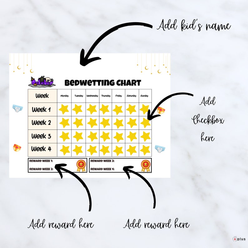 Kids Bedwetting Chart Printable Monthly and Weekly Toilet Training ...