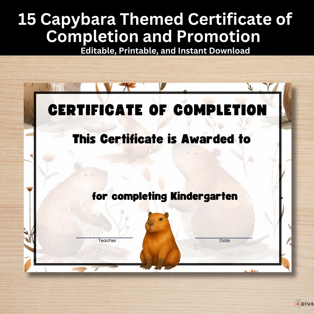 Capybara Themed Certificate of Completion and Promotion End of Year ...