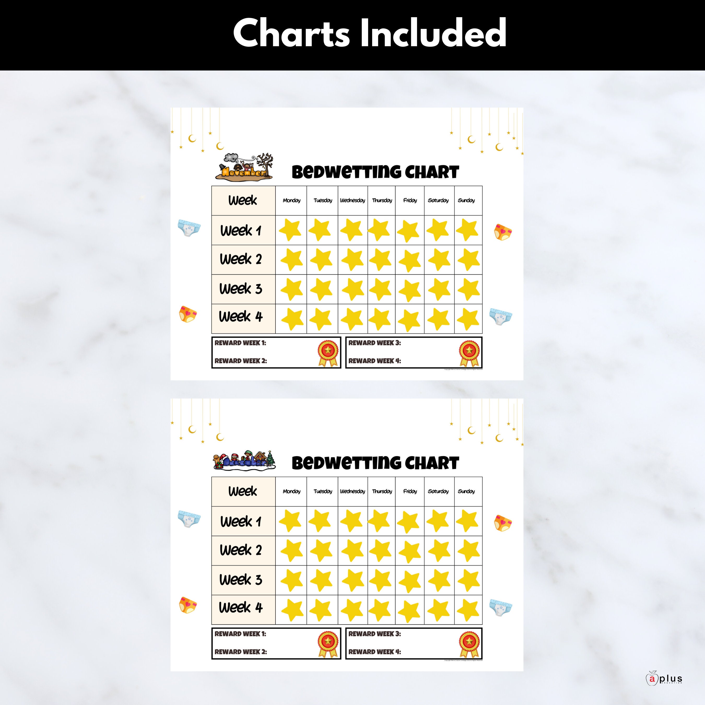 Kids Bedwetting Chart Printable Monthly and Weekly Toilet Training ...