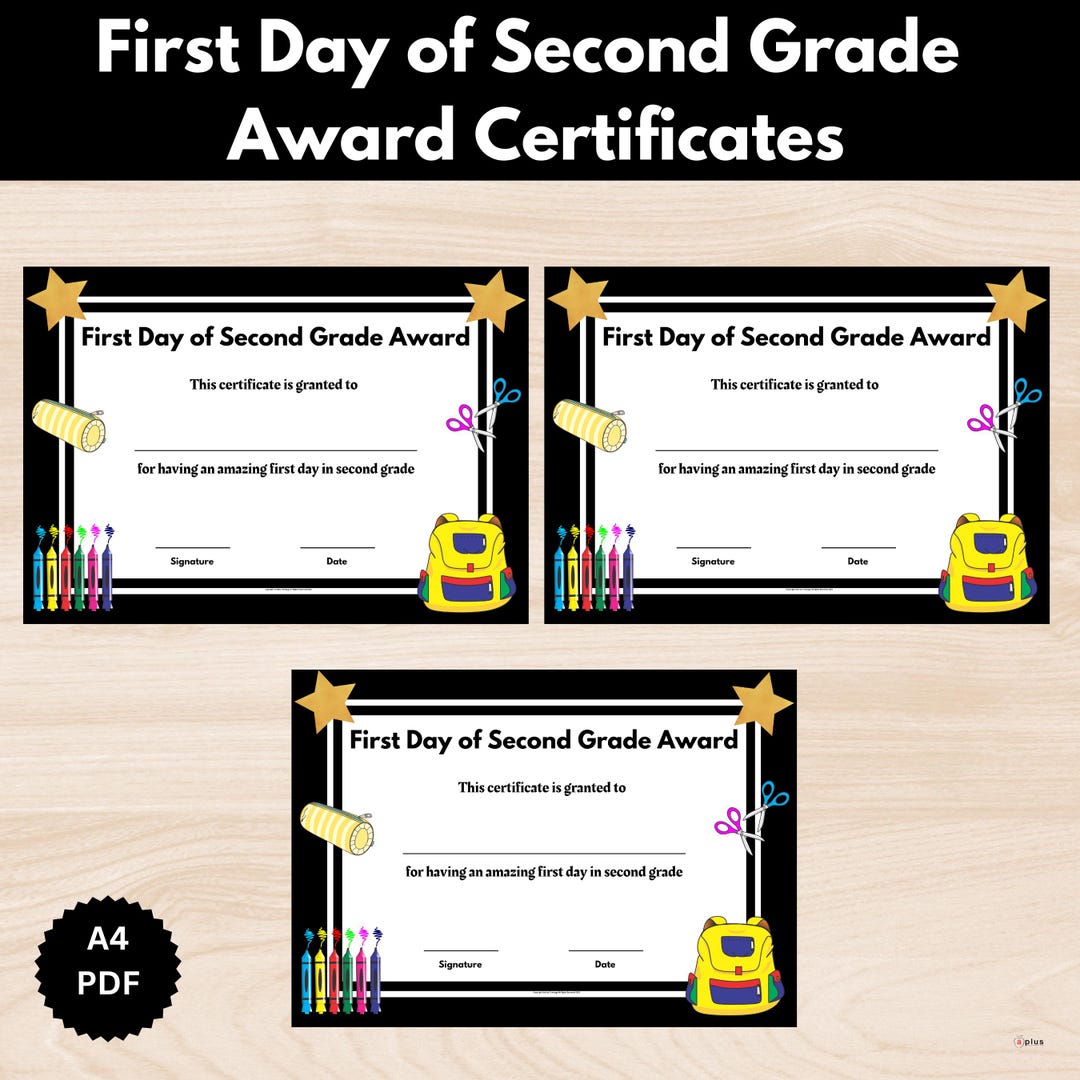 Editable Second Grade Certificate: First Day Keepsake (PDF Printable A4 ...
