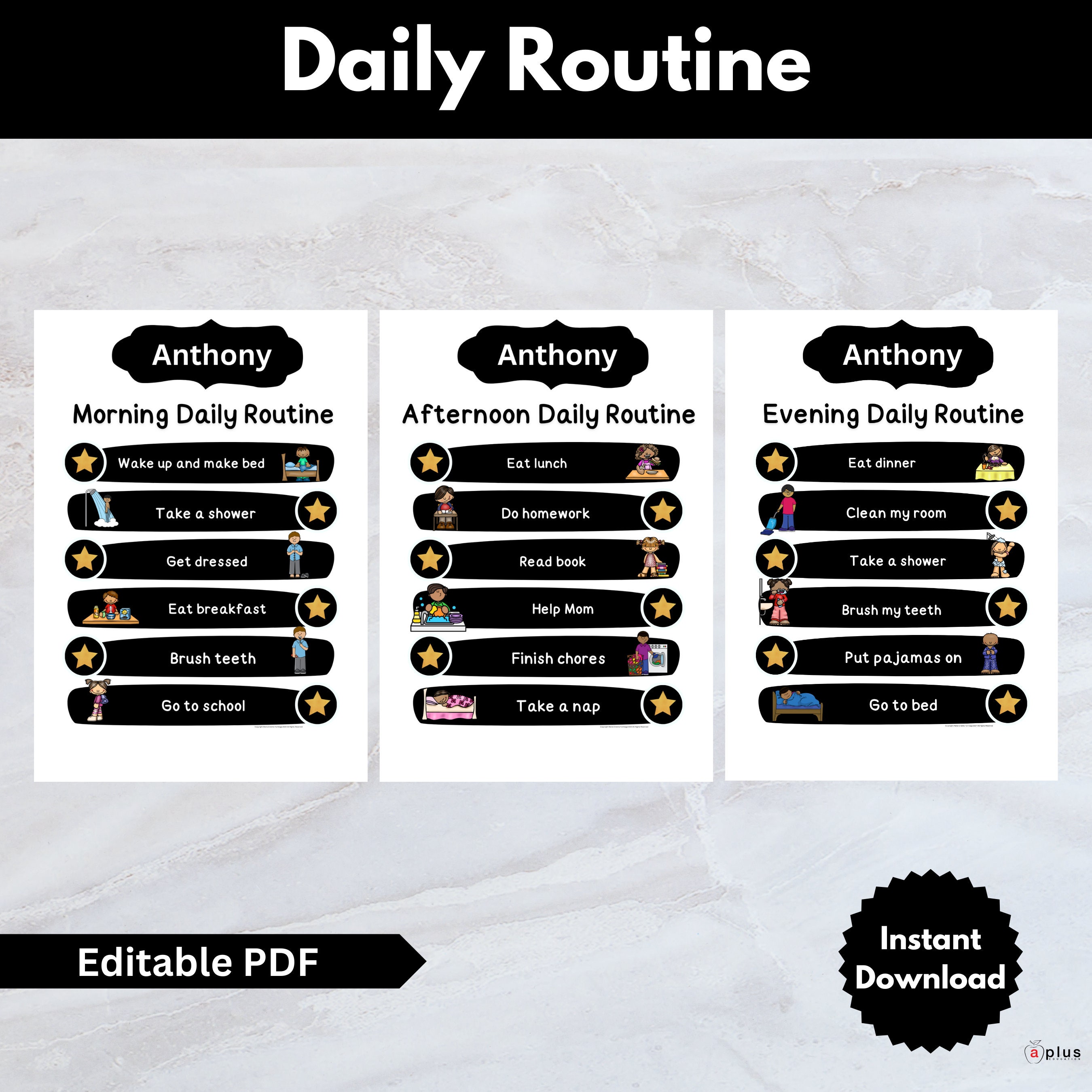 Kids Daily School Checklist Schedule Printable, Editable Chore Chart ...