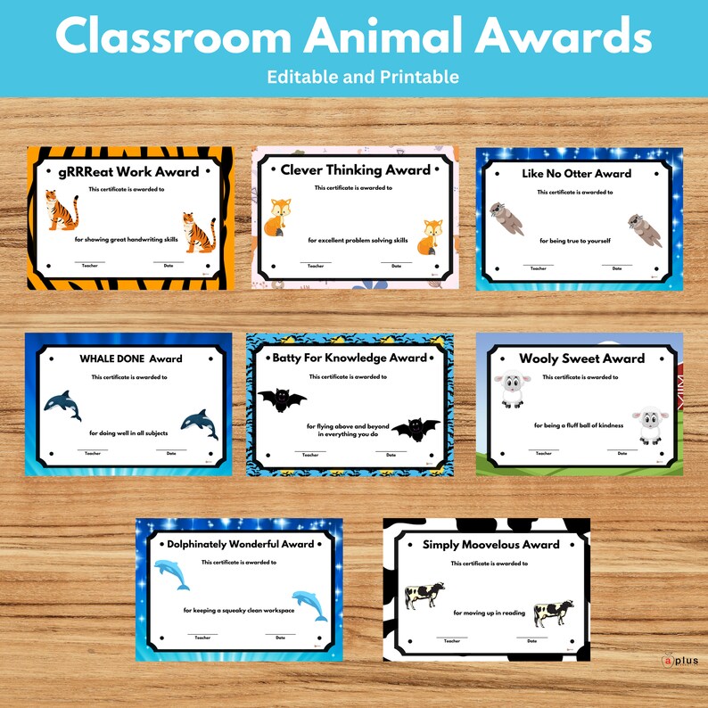 Editable Animal Theme Awards for Students - Customizable Classroom ...