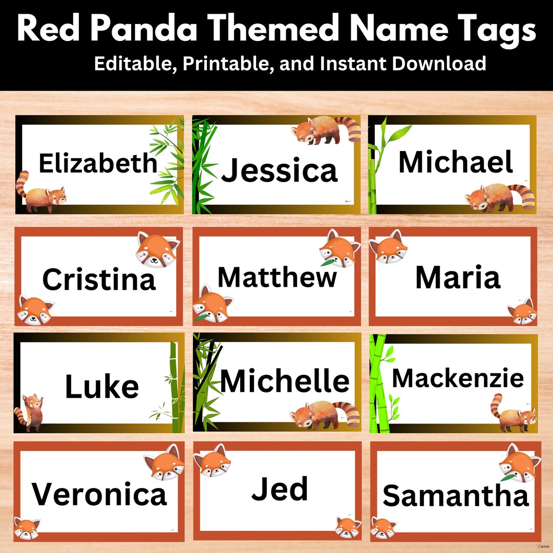 Editable Red Panda Name Tags for Students and Desk Classroom Labels - Etsy