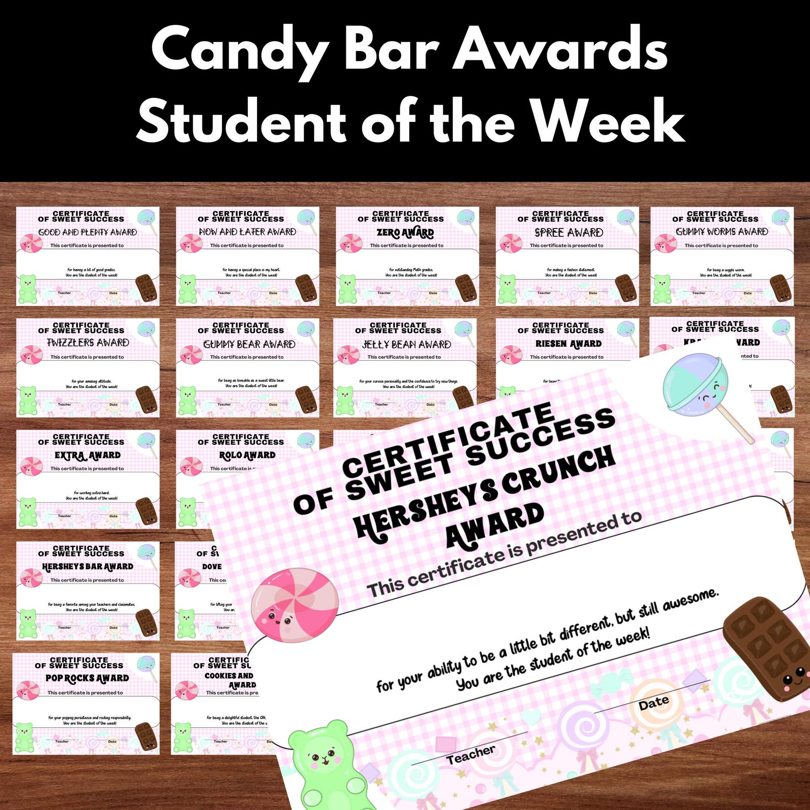 Editable Candy Bar Awards for Students - Student of the Week and ...